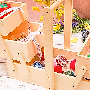 Wooden Sewing Box Organizer for Sewing Supplies, 3 Tier Drawers for Craft Tools, Needles (12.6 x 11.5 x 7 In)