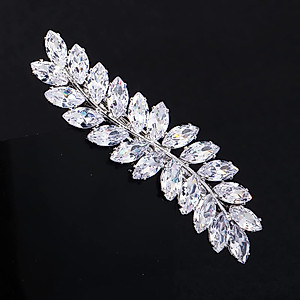 Xerling Rhinestone French Barrettes Hair Clip Automatic Hair Accessories Hair Spring Clips Leaf Design Zircon Hair Piece for Women