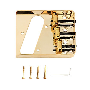 Bogart Guitar Bridge Tailpiece 3 Pcs Zinc Saddles Bridge for Vintage Tele Telecaster Style Electric Guitar Parts Top or Bottom Load Ashtray Style Gold.