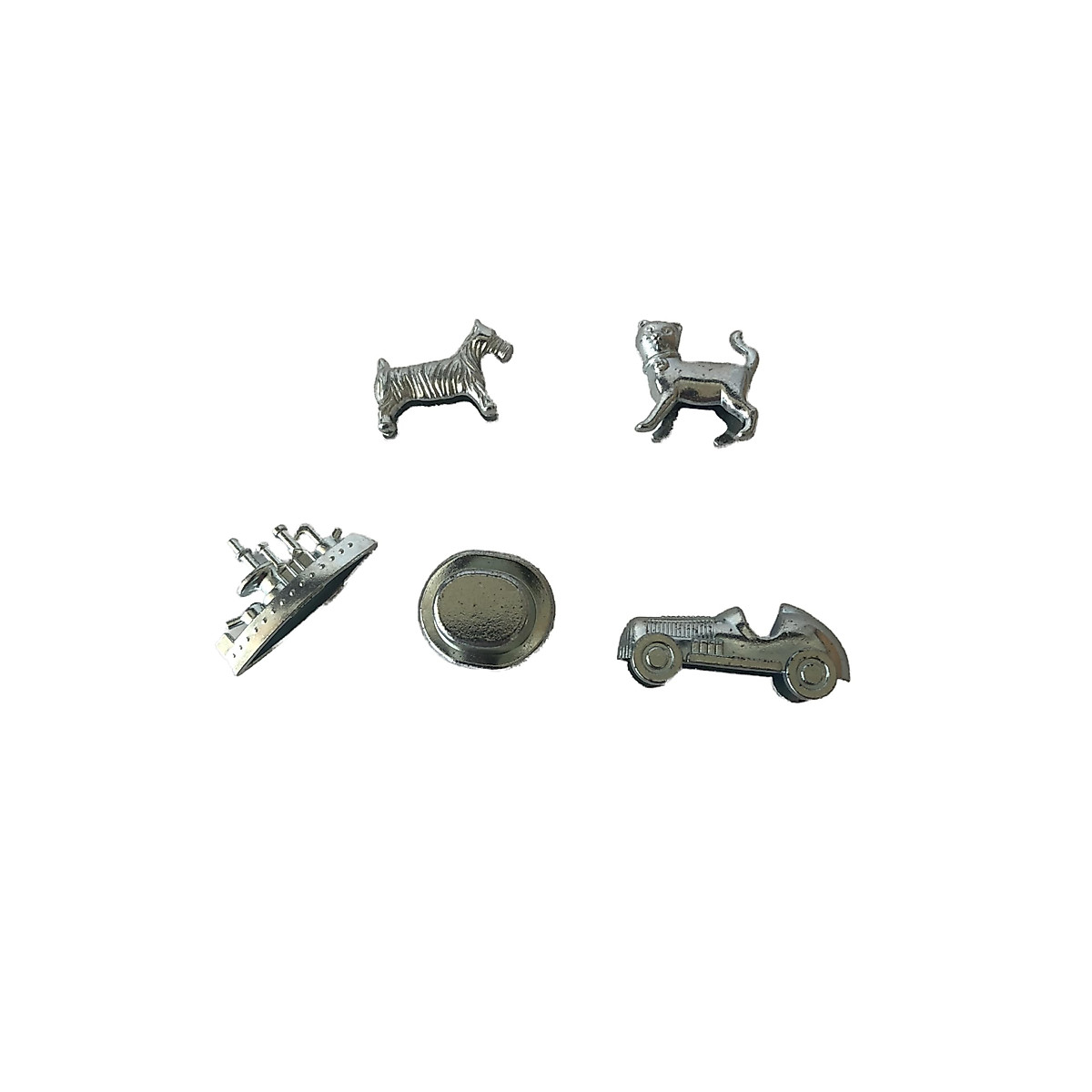 Classic Monopoly Board Game Replacement Pieces Movers Tokens Pawns ~Set of 5 ~ Scotty Dog, Cat, Top Hat, Race Car, and Battleship ~ Family Fun