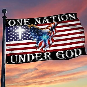 One Nation Under God American Eagle Grommet Flag 3x5 Outdoor Double Sided Faithgee One Nation Under God Flag with Flagpole Rings Jesus American Flag with Christian Cross Garden Yard Unique Flags