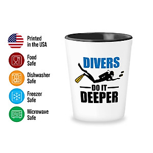 Bubble Hugs Scuba Diving Shot Glass 1.5oz - Divers Do It Deeper - Diver Swimmer Pool Lake Surface Oxygen Coral Snorkeling Holiday Summer Fish