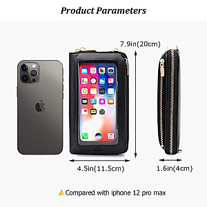 Formva Touch Screen Crossbody Phone Bag, Mini Shoulder Handbags RFID Blocking Wallet Cellphone Purse with Strap and Credit Card Slots (Black)