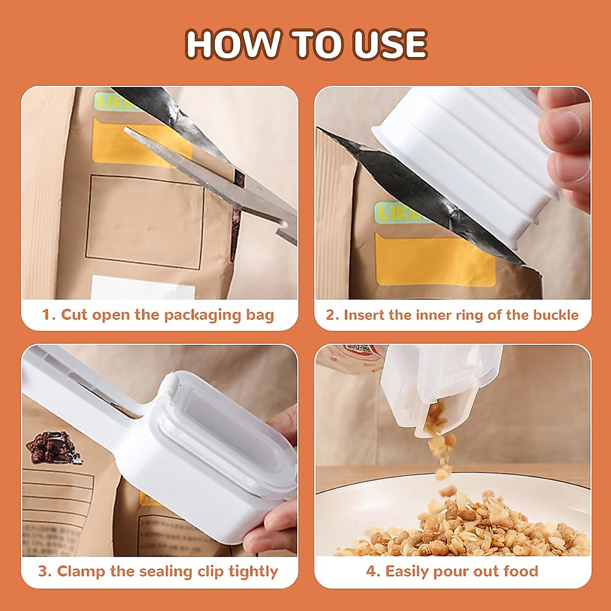 Food Bag Clips with Pour Spouts, Food Bag Sealing Clip with Pour Spout, Seal and Pour Bag Clip, Bag Pouring Clips, Bag Clip Pour Spout, Snack Clips That Pour Sealer Clips for Snack (2 PCS, Large)