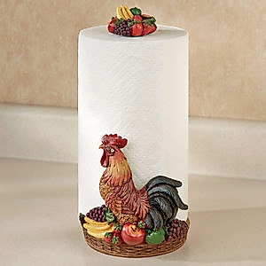 Touch of Class Rooster Medley Paper Towel Holder - Resin - Red, Yellow, Purple, Brown - Easy One Handed Tear for Kitchen Countertop, Dining Room Table, Island - Chanticleer Collector
