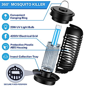 Jwseotu Bug Zapper & Attractant - Effective 4200V Electric Mosquito Zappers Killer - Insect Fly Trap, Waterproof for Indoor & Outdoor - Electronic Light Bulb Lamp for Backyard, Patio, Home, Plug in
