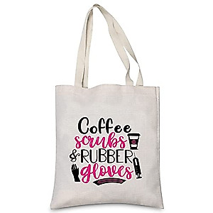 LEVLO Funny Nurse RN Tote Bags Nurse Appreciation Gift Coffee Scrubs And Rubber Gloves Shopping Bags Nurse Graduation Gift (Coffee Scrubs And Rubber Gloves)