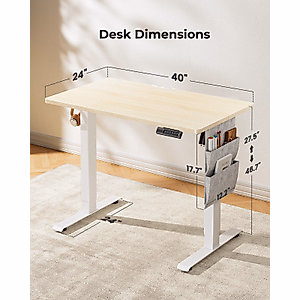 Marsail Electric Standing Desk, 40x24 Inch Adjustable Height Home Office Gaming Desk with 4 Memory Presets, Storage Bag, Stand-Up Desk for Computer Workstations. Headphone Hook,Cable Organizer