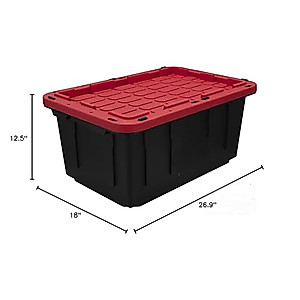 Tough - 17 Gallon Snap Lid Plastic Storage Tote, Black Base/Red Lid, Set of 4