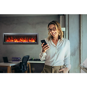 Amantii SYM-60-BESPOKE Symmetry Series Bespoke 60-Inch Built-in Electric Fireplace with Remote, Ice Media, Black Steel Surround