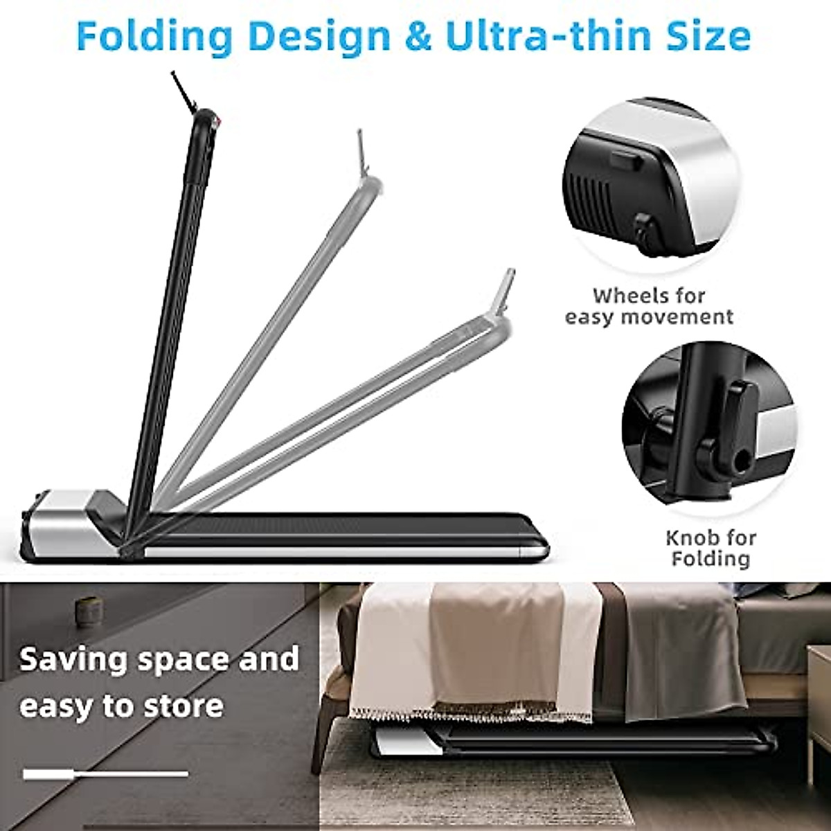 Goplus Folding Treadmill, Ultra-Thin Installation-Free Foldable Electric Treadmill, Low Noise, Walking Jogging Machine, Portable Superfit Treadmills for Home Office
