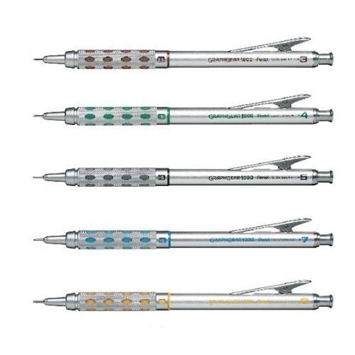 Pentel Graphgear 1000 Automatic Drafting Pencil, 0.3 mm, 0.4 mm, 0.5 mm, 0.7 mm, 0.9 mm 5pics Set