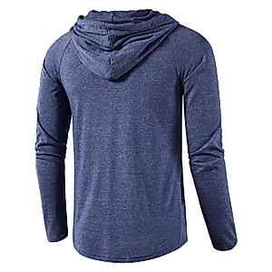 SIR7 Men's Gym Workout Active Long Sleeve Pullover Lightweight Hoodie Casual Hooded Sweatshirts(Deep Blue Small)