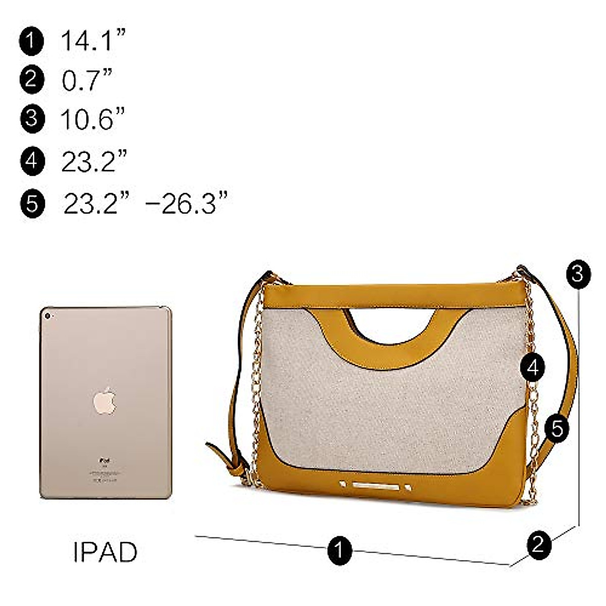 MKF Crossbody Bag for Women – PU Leather Lady Pocketbook Handbag – Side Messenger Purse, Shoulder Chain Strap Mustard