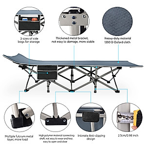 Slendor Camping Cot, Folding Camping Cots for Adults with Mattress, Portable Camping Bed, Sleeping Cot with Pillow & Carry Bag for Office Home Nap, Outdoor, Camping, Travel, Max Load 500lbs