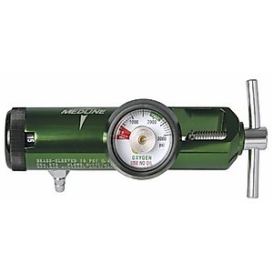 Medline Mini Oxygen Regulator, Latex Free, 0-15 Liters per Minute, 870 CGA Connection, Brass Sleeve