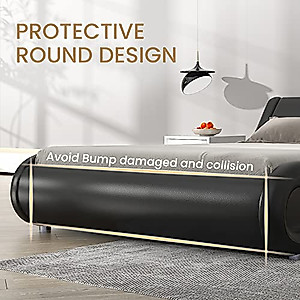 SHA CERLIN Queen Size Bed Frame Luxury Wave-Like Modern Upholstered Low Profile Platform Bed, Faux Leather Sleigh Bed with Adjustable Headboard, No Box Spring Needed, Black