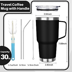 GUDEMAO 30 oz Tumbler with Handle, Stainless Steel Insulated Tumbler with Lid and Straw, Double Wall Vacuum Insulated Coffee Mug Tumbler, Insulated Coffee Thermal Cup for Cold and Hot (Black)