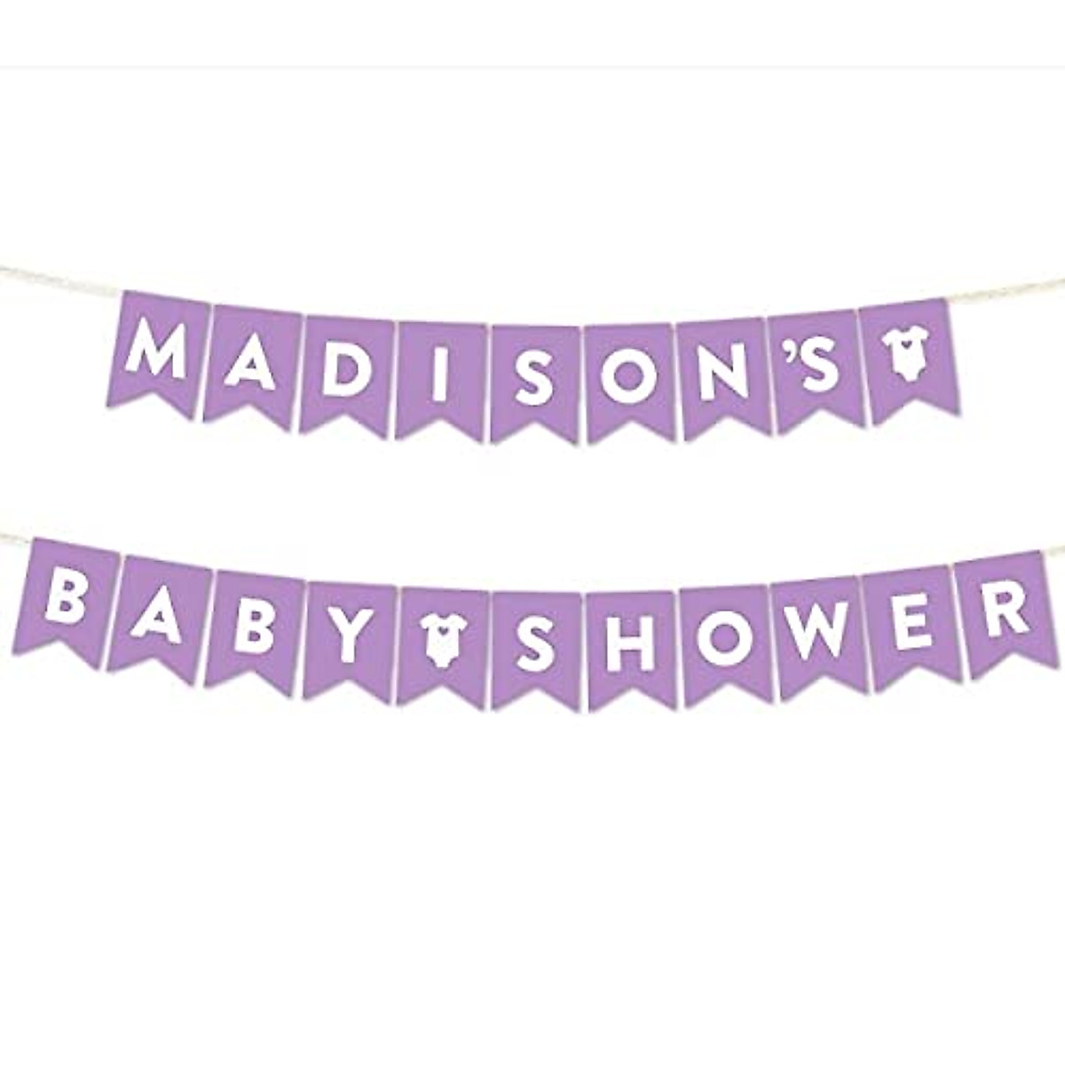 Andaz Press Personalized Girl Baby Shower Hanging Pennant Garland Party Banner with String, Lavender, Madison's Baby Shower, 8-feet, 1-Set, Custom Name