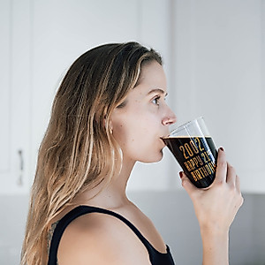 Greenline Goods Happy Birthday Beer Pint Glass (16 oz) & 2002 Birthday Year Facts Board Set with Stand Included - 21st Birthday for Men and Women - Cheers to 21 Years!