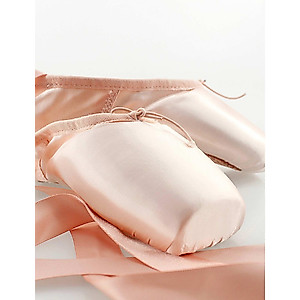 Daydance Women's Pointe Shoes Pink Ribbon Ballerina Ballet Shoes with Silicone Toe Pads (Light Pink, 7)