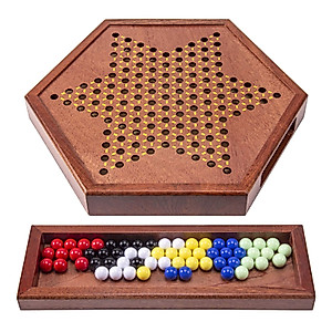 AMEROUS 12.5 inches Wooden Chinese Checkers Set with Storage Drawer - 60 Acrylic Marbles in 6 Colors - 12 Bonus Spare Marbles, Classic Strategy Family Board Game for Kids and Adults