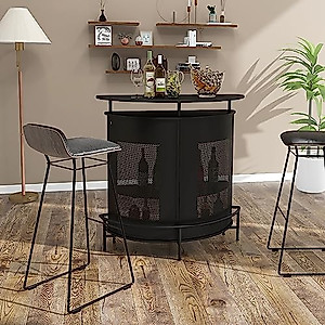 Giantex 4-Tier Home Bar Unit - Bar Cabinet with Storage Shelves, 3 Stemware Holders, Curved Countertop, Perforated Metal Front, Footrest, Mini Bars for Home, Kitchen, Living Room, Pub, Black