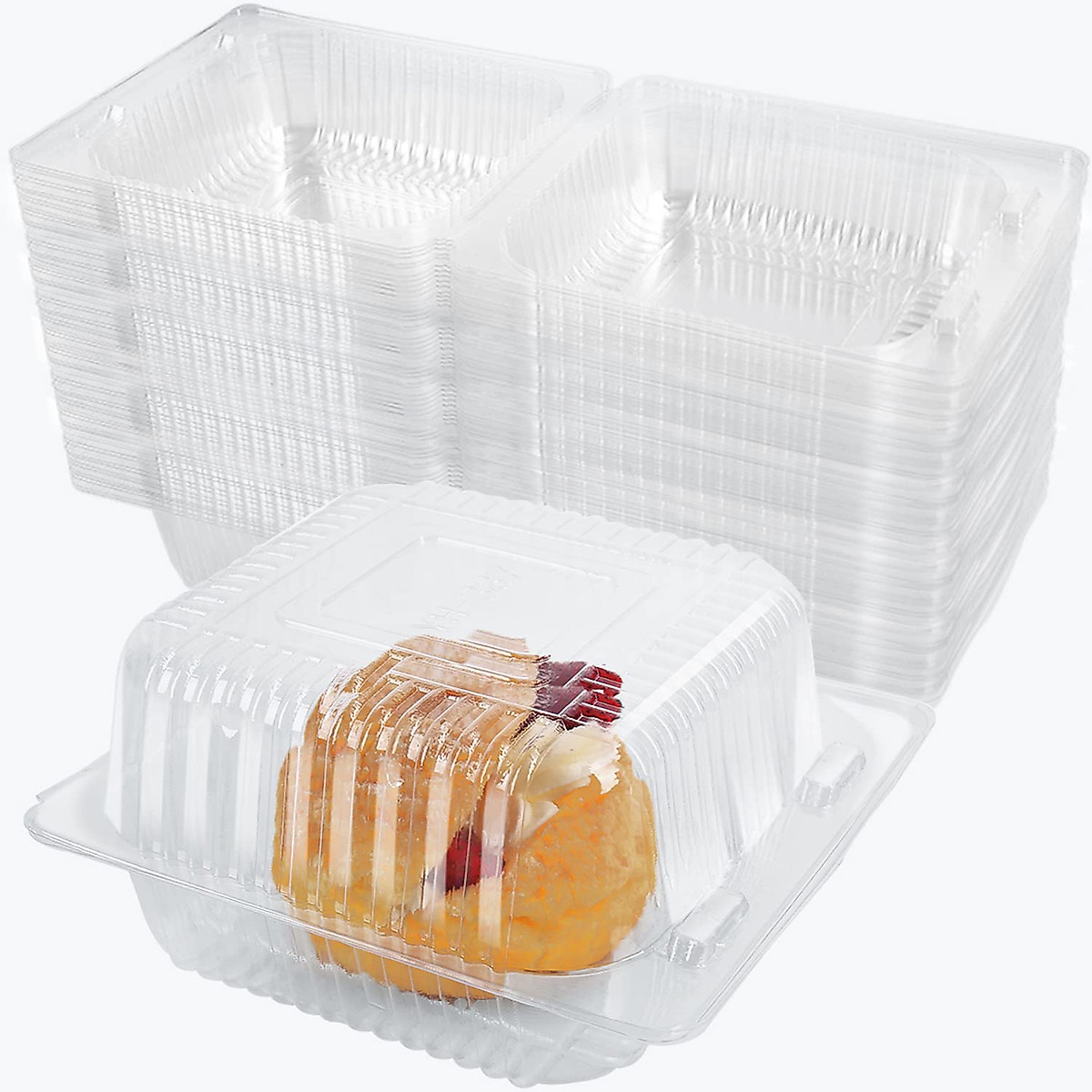 AQSXO 100 Pcs Clear Plastic Take out Containers,Disposable Clamshell Dessert Container with Lid, for Salads, Pasta, Sandwiches (5x4.7x2.8 in).