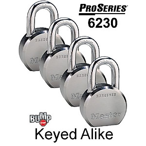 Master Lock - (4) High Security Pro Series Keyed Alike Padlocks 6230NKA-4 w/ BumpStop Technology