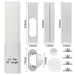 Portable AC Window Vent Kit with 5.9” Exhaust Hose Universal Window Seal Kit for Portable Air Conditioner, Adjustable Portable AC Windows Vent Kit for Sliding Horizontal and Vertical Window