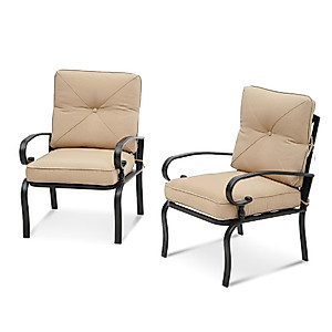 Patiomore 2 Pcs Patio Dining Chairs Bistro Set Wrought Iron Outdoor Furniture Set, All-Weather Garden Seating Chair with Brown Cushions