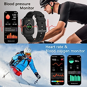 VAOYAO Smart Watch Fitness Tracker for Men Women, 1.69" Full Touch Screen with Heart Rate Monitor, Sleep Tracker, Step Counter, Message Call Reminder, Smartwatch for Android Phones iOS, Black