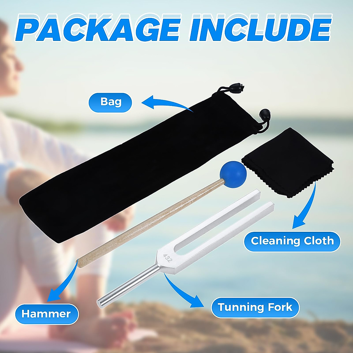 432 Hz Tuning Fork Set for Healing, Musical Instrument Tuning Forks for Chakra Balancing, Vibration, Reduce Stress, Meditation, Sound Therapy - with Silicone Hammer Bag Cleaning Cloth
