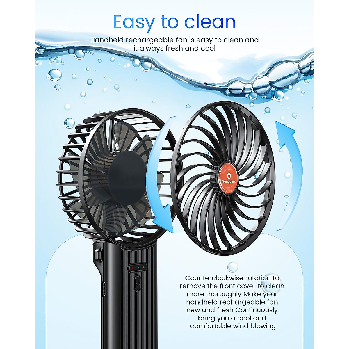 Portable Handheld Mini Fan Rechargeable: Small Hand Personal Foldable Fans 180° Adjustable 4 Speed Wind Cooling Air for Travel Face lash Indoor Outdoor Office Camping Household Women Men Kid Black