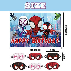 Spidey and His Amazing Friends Party Birthday Background, Spider Party Supplies,5x3Ft Spidey Photo Backdrop and 6 Pcs Spidey Party Cosplay Masks for Any Spidey Birthday Decor