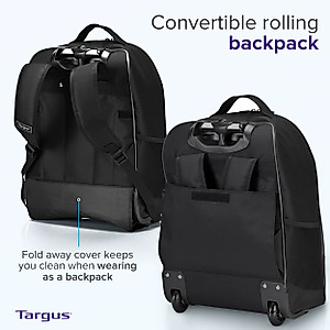 Targus Compact Rolling Backpack for Business, College Student and Travel Commuter Wheeled Bag, Durable Material, Tablet Pocket, Removable Laptop Protective Sleeve for 16-Inch Laptop, Black (TSB750US)