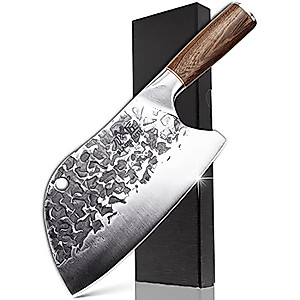 BLADESMITH Serbian Chef Knife, Butcher Knife Forged in Fire，8'' Cleaver Knife High Carbon Steel Bone Cutting Knife with Non-Slip Ergonomic Wenge Wood Handle for Kitchen/Restaurant/Slaughter House