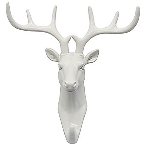 bouti1583 Single Deer Head Antlers Wall Hanger Coat Hat Hook Animal Shaped Decorative Gift White