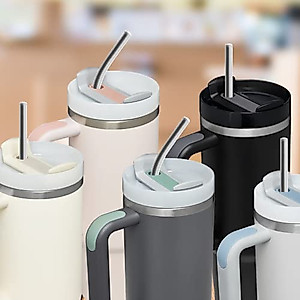 6pcs Metal Replacement Straws for Stanley 40oz Adventure Quencher Tumbler - Stainless Steel Reusable Drinking Straws with Cleaning Brush Compatible with Stanley & Owala 40oz Tumbler with Handle