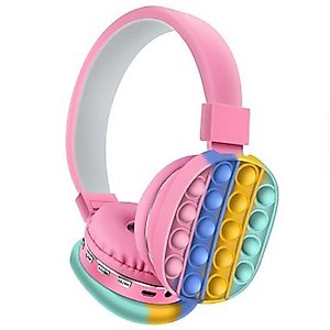 eDealz Wireless or Wired Bluetooth 5.2 Rechargeable Over The Ear Headphones with Silicone Fidget Pop Bubbles Microphone, Powerful Surround Stereo Bass and Passive Noise Cancelling (Pink)