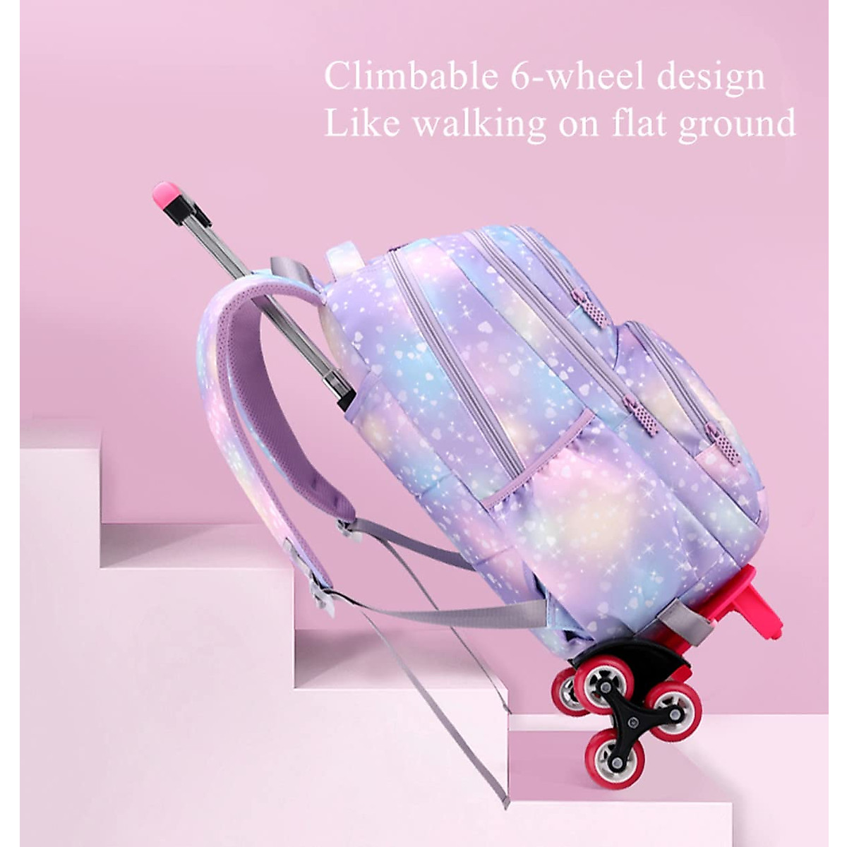EKUIZAI Camouflage Print Elementary Trolley Backpack Primary School Rolling Daypack Carry-on Luggage BookBag with Wheels for Girls