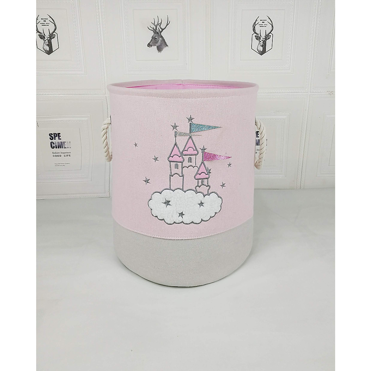 KUNRO Large Sized Round Storage Basket Organizer Bin Laundry Hamper for Nursery Clothes Toys