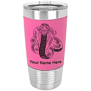 LaserGram 20oz Vacuum Insulated Tumbler Mug, Cobra Snake, Personalized Engraving Included (Silicone Grip, Pink)