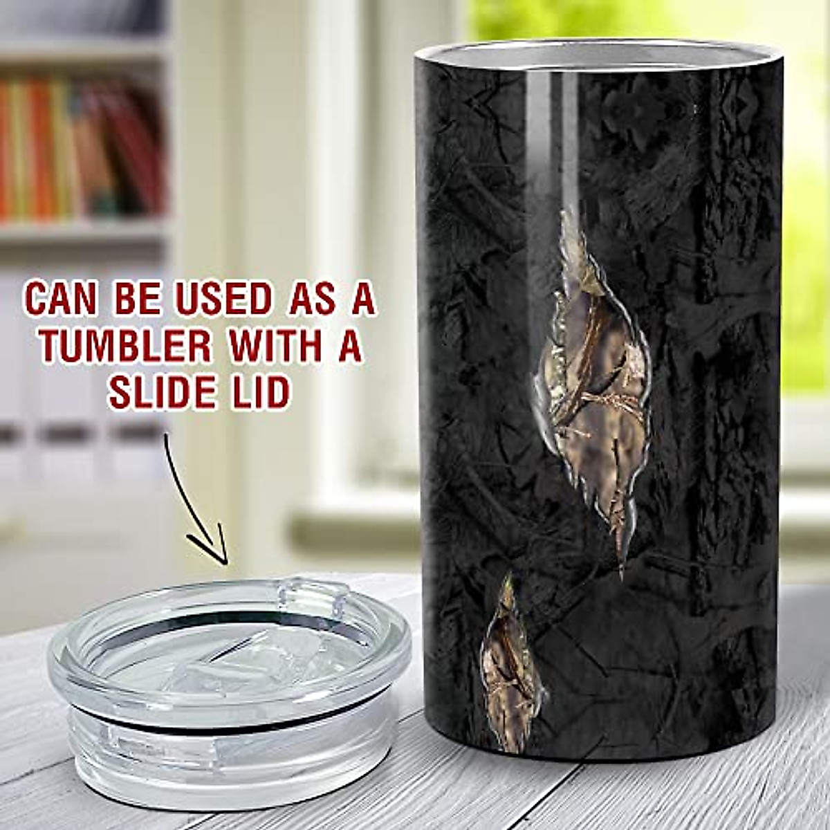 SANDJEST Hunting Tumbler Deer Skull Camouflage 4 in 1 16oz Tumbler Can Cooler Coozie Skinny Stainless Steel Tumbler Gift for Men Dad Best Friends Hunting Skull Lovers Christmas Birthday Fathers Day
