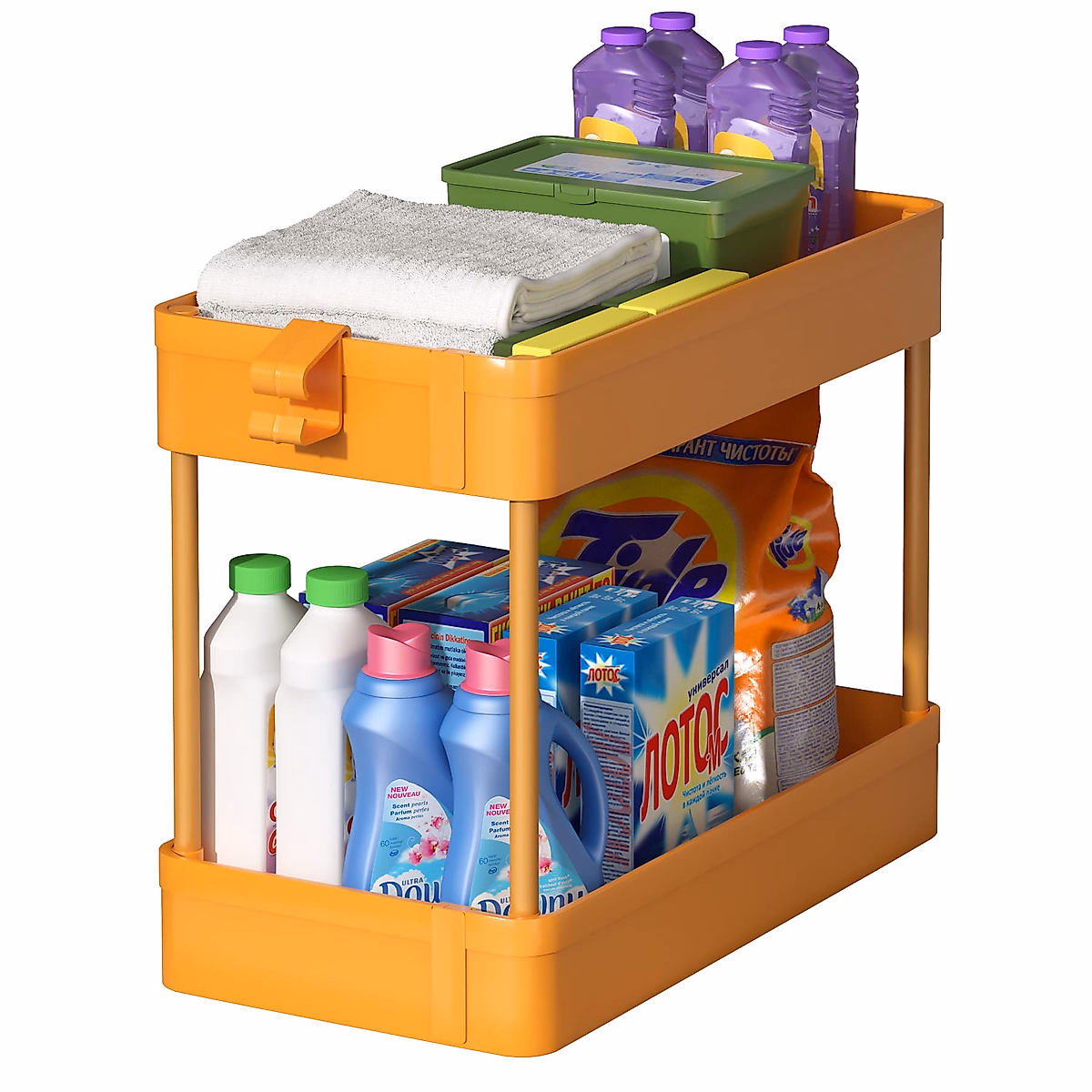 Boeeoan Under Sink Organizers Storage Rack,2 Tier Bathroom Under Sink Shelf Basket with Hooks, Under Kitchen Sink Shelf Multi-purpose, White