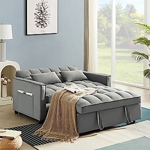 HABITRIO Modern 55.2" Pull Out Sleep Sofa Bed 2 Seater Loveseats Sofa Couch with Adjsutable Backrest and Lumbar Pillows for Apartment Office Living Room