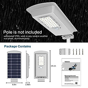 TENKOO Solar Street Light Outdoor Lamp Motion Sensor Dusk to Dawn Waterproof IP65 Security Flood Lights Remote Control LED Wide Angle Lamp Parking Lot Yard Street Squared Garden T1-10 (Grey Shell)