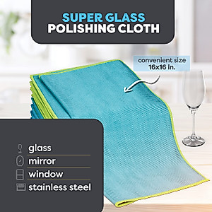 SCRUBIT Microfiber Cloths for Glass [8 Pack] – Lint Free Window Cleaning Cloth for Mirrors, Eyeglasses, Windows, Shower Glass Doors – Reusable and Washable Polishing Towels - 16” x 16”