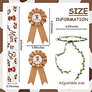 Serencatcher Highland Cow Mom to Be Sash, Highland Cow Baby Shower Favors Include Brown Mom Dad to Be Pin Sash Flower Crown Headband for Western Cowgirl Cowboy Gender Reveals Party Pregnancy Props