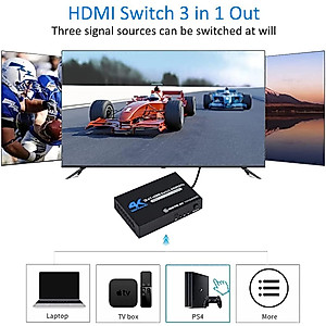 HDMI Switch 4K@60Hz, NEWCARE HDMI Switch with Remote Control, 3 Port HDMI Switcher Selector, Supports 4K, 3D, HDCP2.2, HDMI2.0, HDR, Auto for Fire Stick, HDTV, PS4/5, Game Consoles, PC